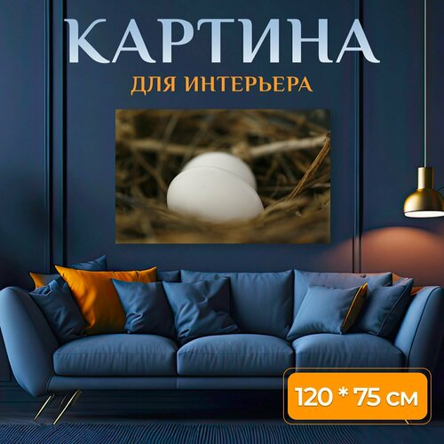 Картина на холсте "Яйца, гнездо, весна" на подрамнике 120х75 см. для интерьера