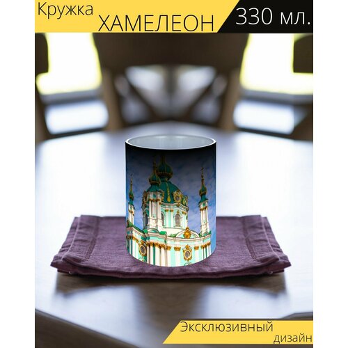 Кружка хамелеон с принтом "Архитектура, православный, небо" 330 мл.