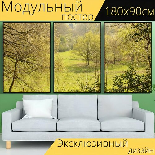 Модульный постер "Лес, пейзаж, природа" 180 x 90 см. для интерьера