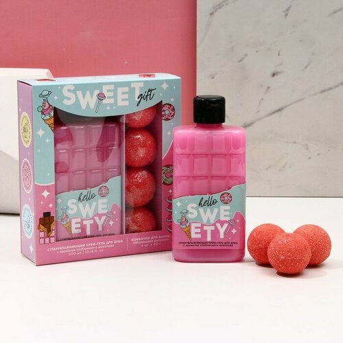 Гель для душа 300 мл и бомбочки для ванной 4 х 40 г «Sweet Gift», подарочный набор косметики, чистое счастье