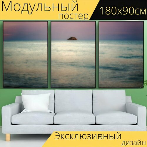 Модульный постер "Заход солнца, пляж, пейзаж" 180 x 90 см. для интерьера