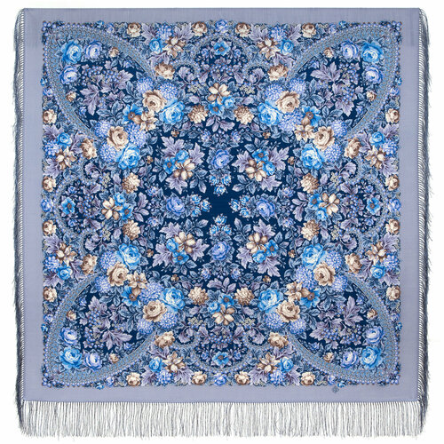 Платок Павловопосадская платочная мануфактура,125х125 см, голубой, синий