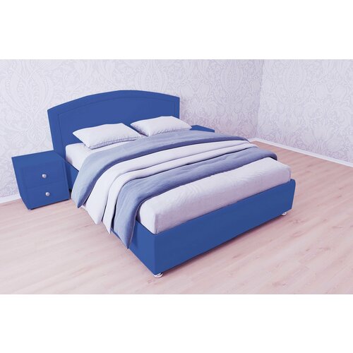 Односпальная кровать Майями 90x200 с подъемным механизмом и с коробом для белья велюр синий без ножек