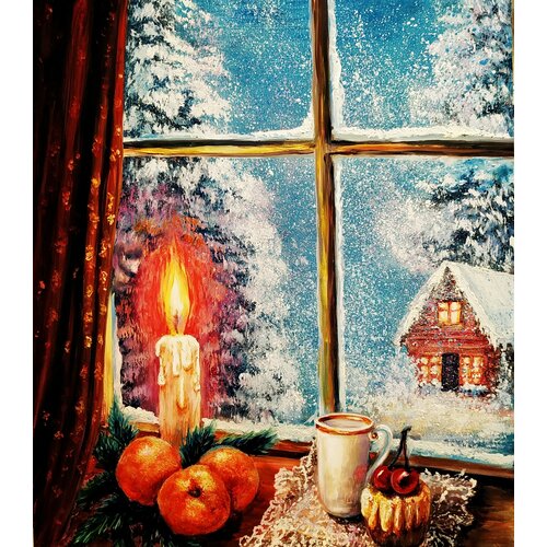 Картина "Зимний вечер" от Ольги Харютиной, размер 35x40