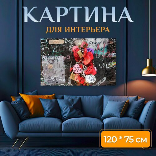 Картина на холсте "Замок, ключ, любовь" на подрамнике 120х75 см. для интерьера