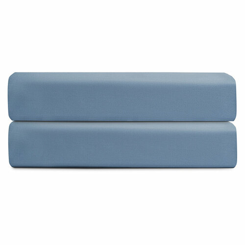 Простыня на резинке 180х200х30 см из сатина 2 спальное джинсово-синего цвета с брашинг-эффектом Essential Tkano TK23-FS0004