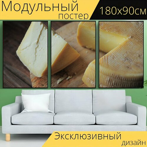 Модульный постер "Сыр, твердый, еда" 180 x 90 см. для интерьера