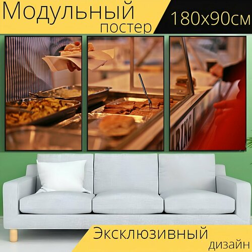 Модульный постер "Питание, бутерброд, сардины" 180 x 90 см. для интерьера
