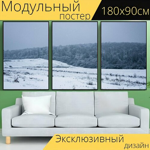 Модульный постер "Снег, горы, поле" 180 x 90 см. для интерьера