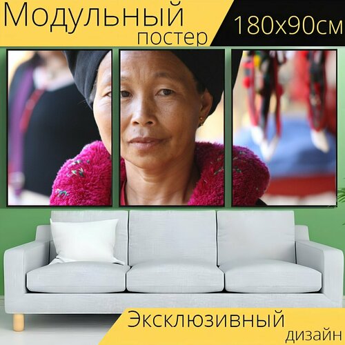 Модульный постер "Тайский, пожилой, женщина" 180 x 90 см. для интерьера
