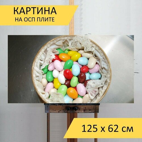 Картина на ОСП 125х62 см. "Мармеладки, конфеты, сладости" горизонтальная, для интерьера, с креплениями