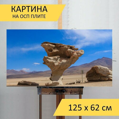 Картина на ОСП 125х62 см. "Пустыня, камень, скульптура" горизонтальная, для интерьера, с креплениями