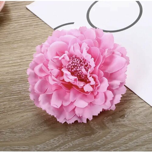 Заколка для волос-брошь, цветок Пион, диаметр 12 см, светло-розовый