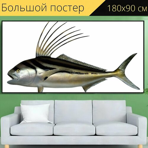 Большой постер "Рыбы, петух рыба, готовый" 180 x 90 см. для интерьера