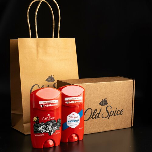 Подарочный набор для мужчин Old Spice. ("WhiteWater" дезодорант-стик 50мл.+ "Wolfthorn" дезодорант-стик 50мл.) в крафтовой коробке+ подарочный пакет.