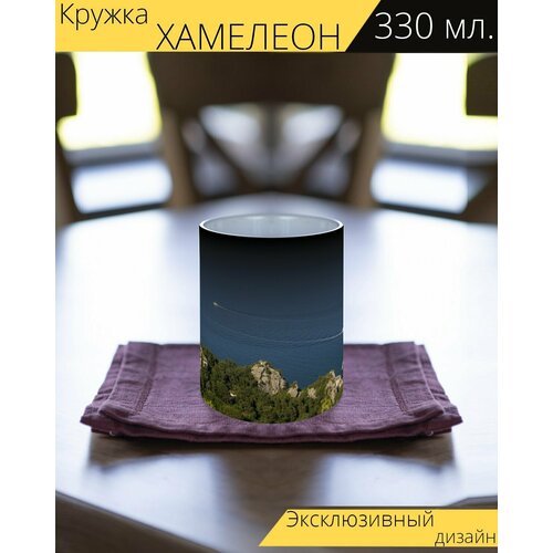 Кружка хамелеон с принтом "Крым, море, горизонт" 330 мл.
