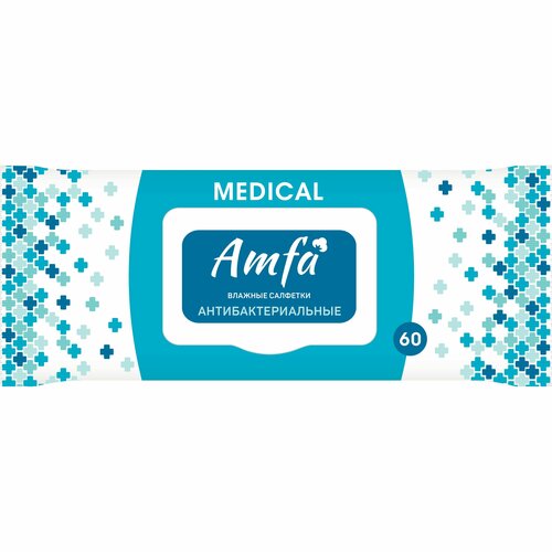 Салфетки влажные Amfa, антибактериальные, 60 штук