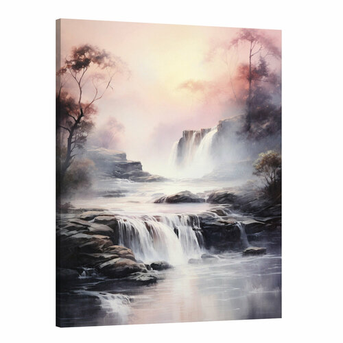 Интерьерная картина 50х70 "Водопад в рассвете"