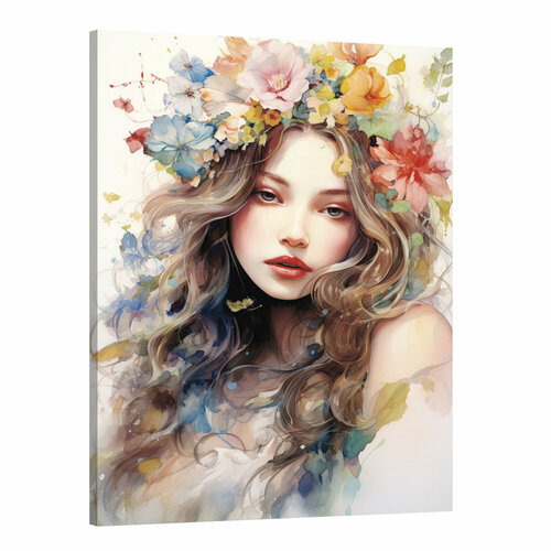 Интерьерная картина 50х70 "Изящная девушка с цветами"