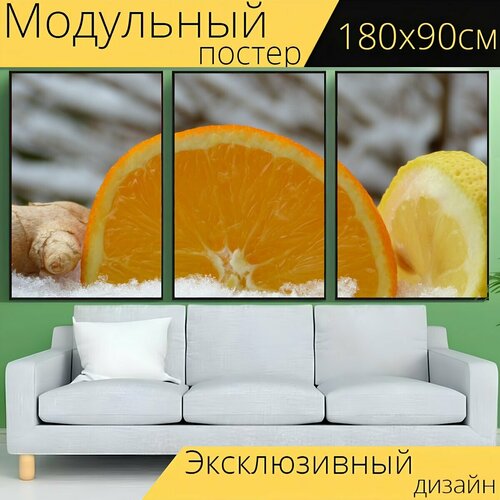 Модульный постер "Апельсин, имбирь, лимон" 180 x 90 см. для интерьера