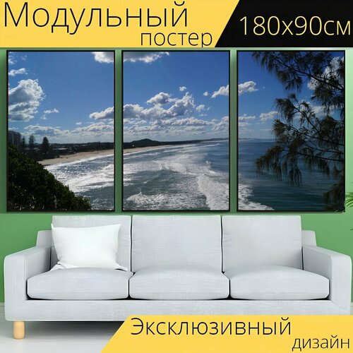 Модульный постер "Солнечный берег, квинсленд австралия, пляж для серфинга" 180 x 90 см. для интерьера
