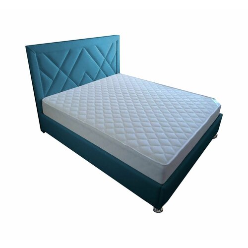 Двуспальная кровать Мозайка 140x200 основание металлическое с ламелями велюр бирюзовый ножки 13 см хром