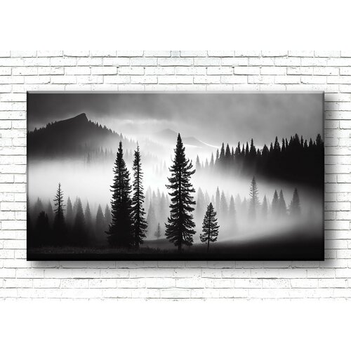 Интерьерная картина на холсте "Черно-белый зимний лес в горах " 40х60 см
