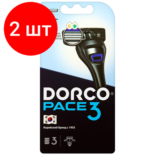 Комплект 2 наб, Бритва Dorco PACE3, 2 см. кас.3лез, плав. головка, увл. полос. TRA4002