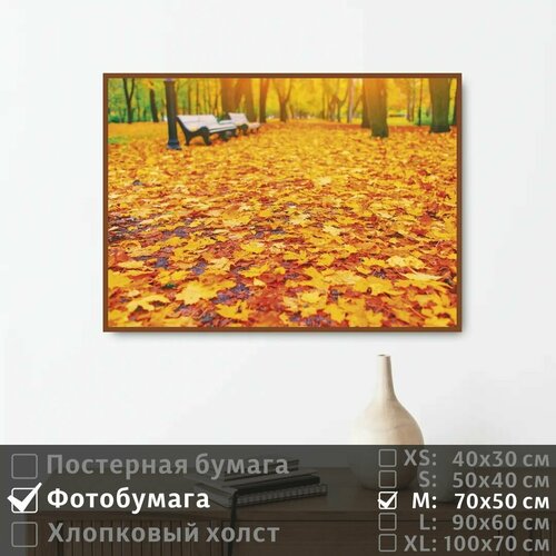Постер на фотобумаге Осенние Листья На Тропинке В Городском Парке 70х50 см ПолиЦентр