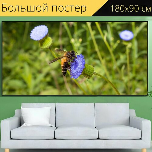 Большой постер "Насекомое, пчела, цветочный" 180 x 90 см. для интерьера