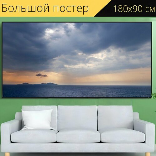 Большой постер "Морской пейзаж, море, океан" 180 x 90 см. для интерьера