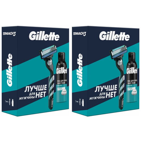 Подарочный набор Gillette Mach3 бритва с 1 сменной кассетой и пеной для бритья Алоэ, 200мл, 2 уп.