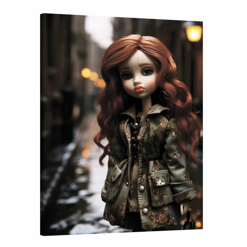 Интерьерная картина 50х70 "Кукла в дождливом городе"