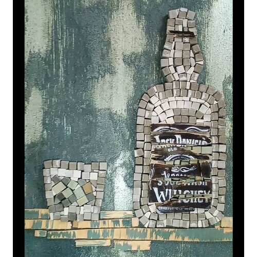 Мозаика из бетона, дерева и гипса "Теннессийский Whiskey" Интерьерное панно