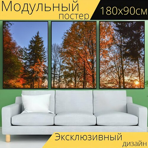 Модульный постер "Лес, цвет, осень" 180 x 90 см. для интерьера