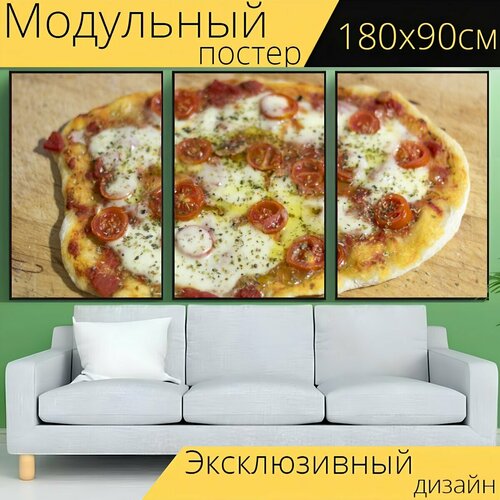 Модульный постер "Еда, пицца, итальянский" 180 x 90 см. для интерьера