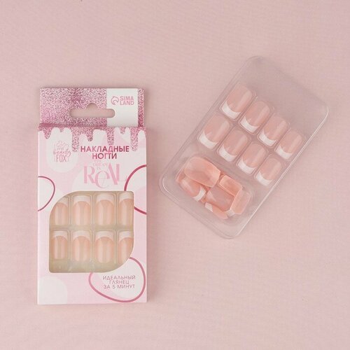 Beauty Fox Накладные ногти «Классический френч», 24 шт, клеевые пластины, форма квадрат, цвет розовый/белый