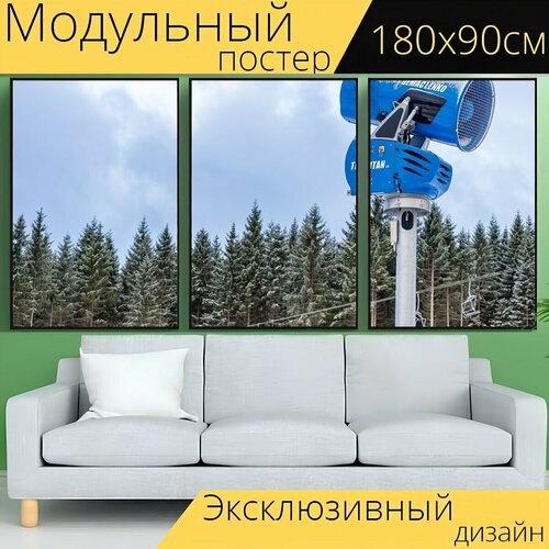Модульный постер "Горы, мировоззрение, кататься на лыжах" 180 x 90 см. для интерьера