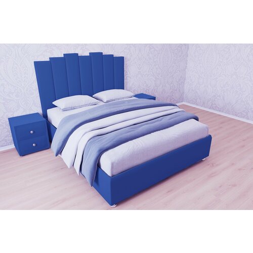 Односпальная кровать Джульетта 80x200 с подъемным механизмом и с коробом для белья велюр синий ножки 13 см хром