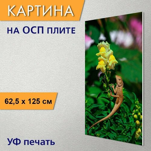 Вертикальная картина на ОСП "Цветок, хамелеон, природа" 62x125 см. для интерьериа