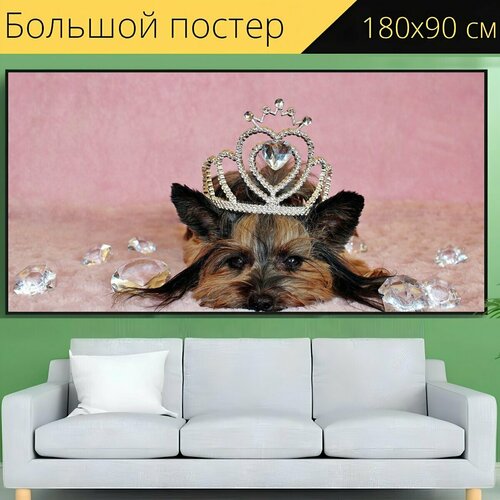 Большой постер "Йоркширский терьер, собака, корона" 180 x 90 см. для интерьера