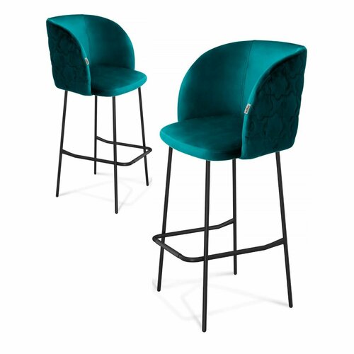 Комплект барных стульев 2 шт, Барный стул со спинкой 2 шт, микровелюр/металл, альпийский бирюзовый/черный муар