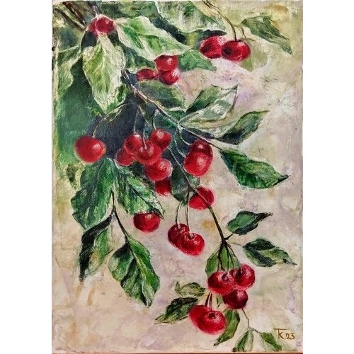 Картина "Ветка вишни" 30x24 см, холст, масло