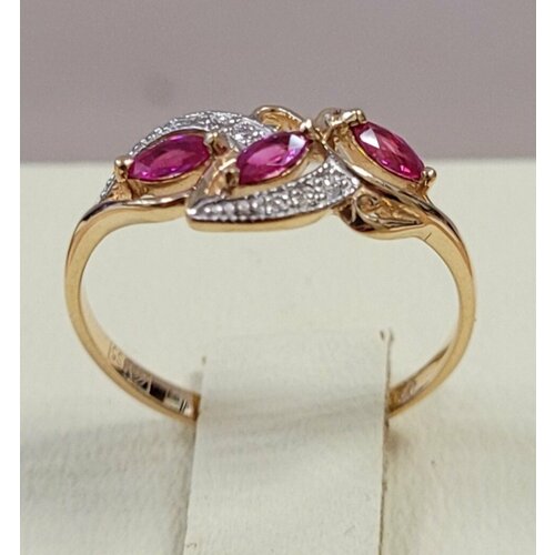 Кольцо АЙМИЛА, красное золото, 585 проба, бриллиант, рубин, размер 17, золотой