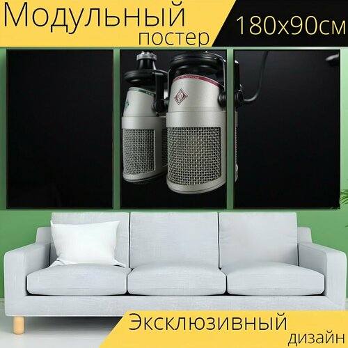 Модульный постер "Микрофон, радио, транслировать" 180 x 90 см. для интерьера