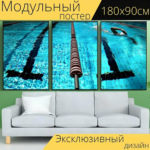 Модульный постер "Плавание, бассейн, вода" 180 x 90 см. для интерьера