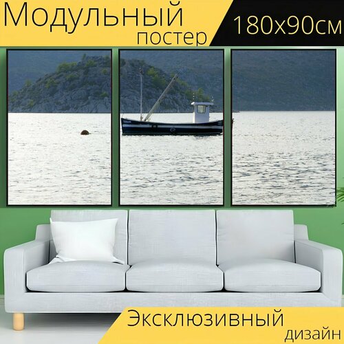 Модульный постер "На корпусе, лодка, море" 180 x 90 см. для интерьера