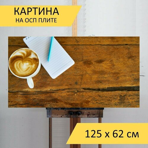 Картина на ОСП 125х62 см. "Кофе, латте, капучино" горизонтальная, для интерьера, с креплениями