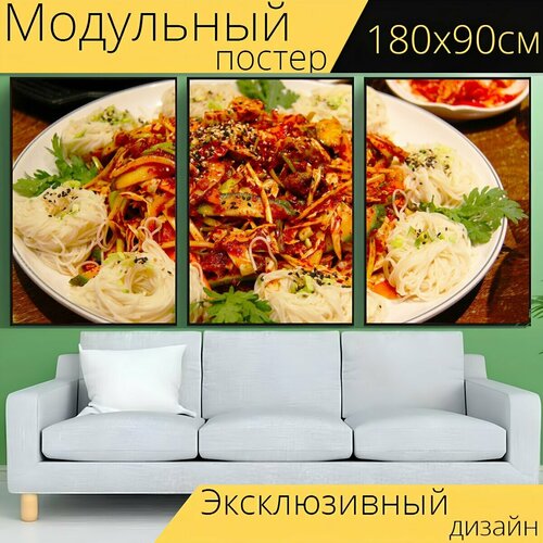 Модульный постер "Очень вкусно, корейский, еда" 180 x 90 см. для интерьера
