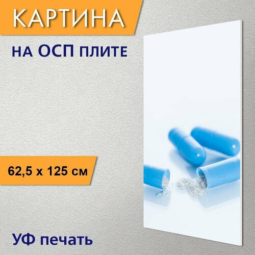 Вертикальная картина на ОСП "Таблетки, медицина, доза" 62x125 см. для интерьериа